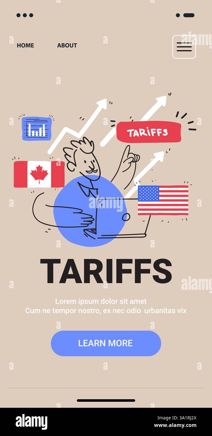 Trade war tariffs concept illustration features a person with laptop ...