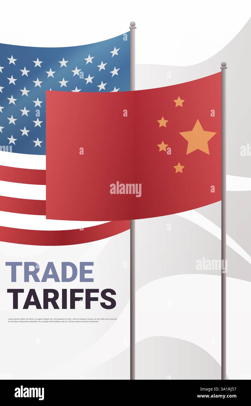 Flags of USA and China trade conflict concept with national flags on ...