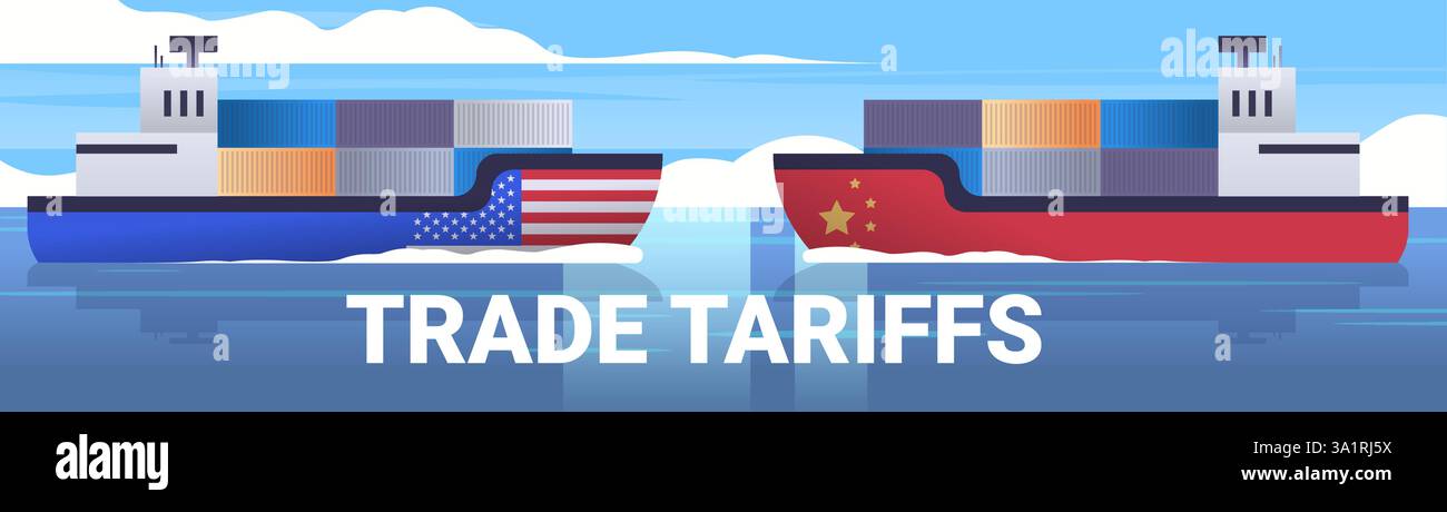 Container ships with flags representing trade conflict between ...