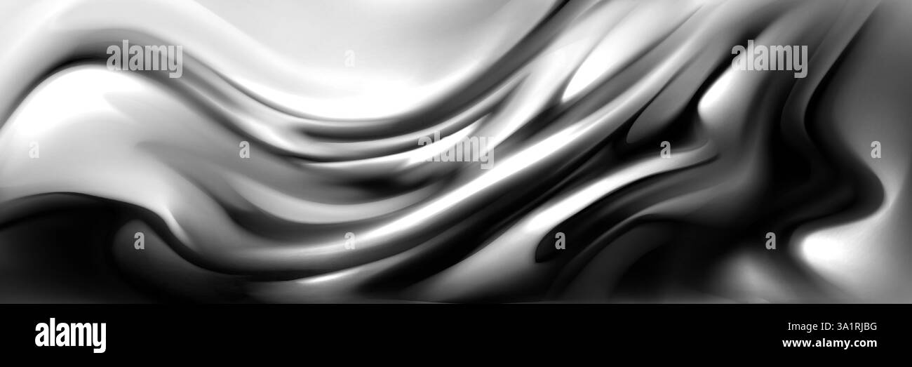 Silver liquid texture with smooth flowing curves and glossy wave forms ...