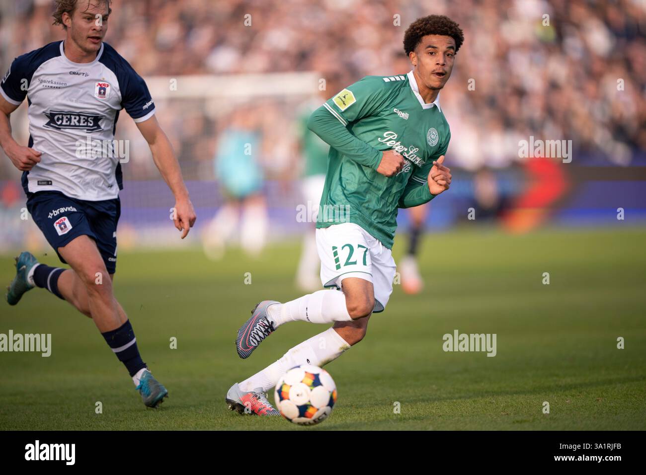 Viborg's Yonis Njoh and AGF's Mads Emil Madsen during the Superliga ...