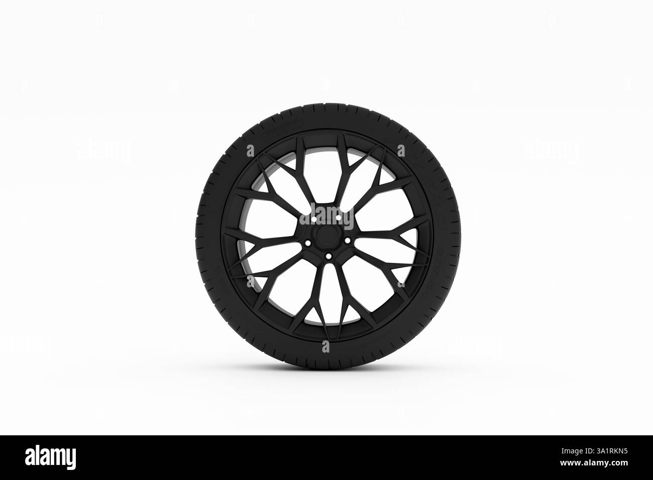 Black car wheel rim presenting modern aluminium design standing on ...