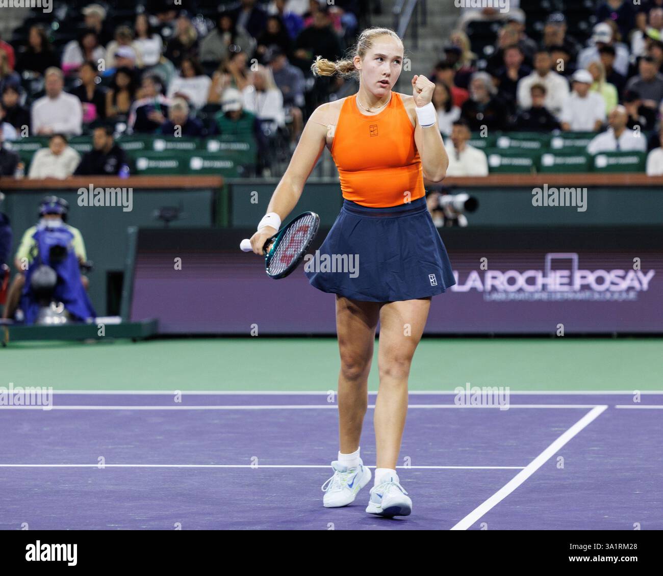 March 9, 2025: Mirra Andreeva reacts during her match against Clara Tauson (DEN) in round 3 of ...