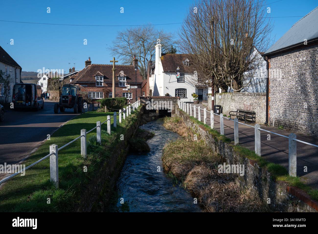 Small stream running through the quiet village of East Meon in the ...
