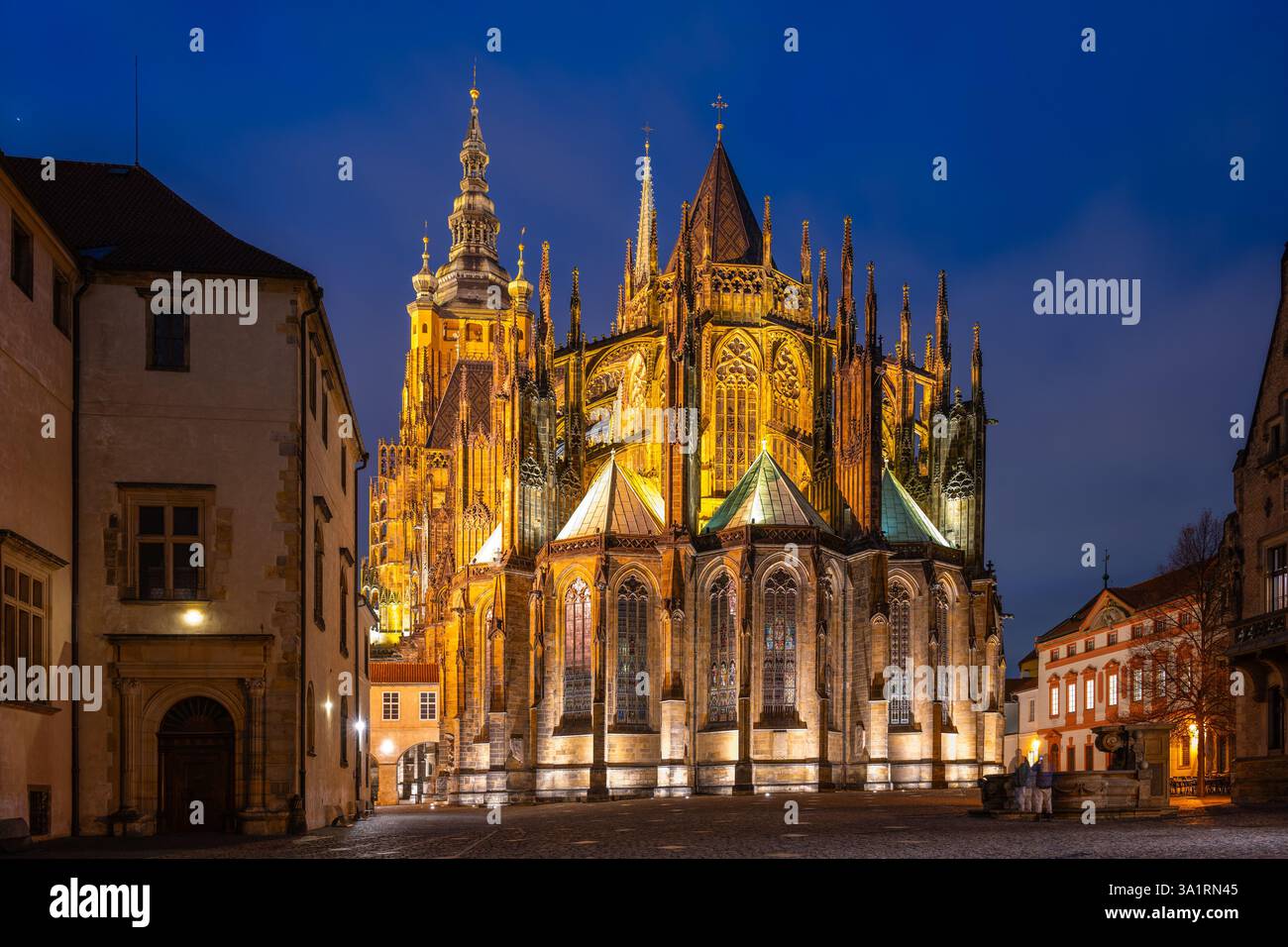 Ornamental architectural features illuminate the back side of St Vitus ...