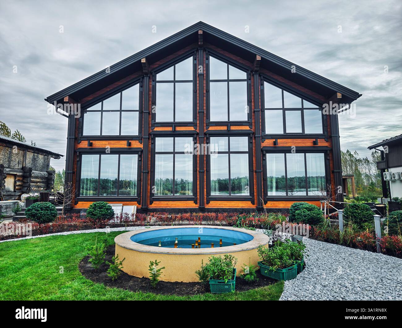 Construction of a new two-storey house with modern design and ...