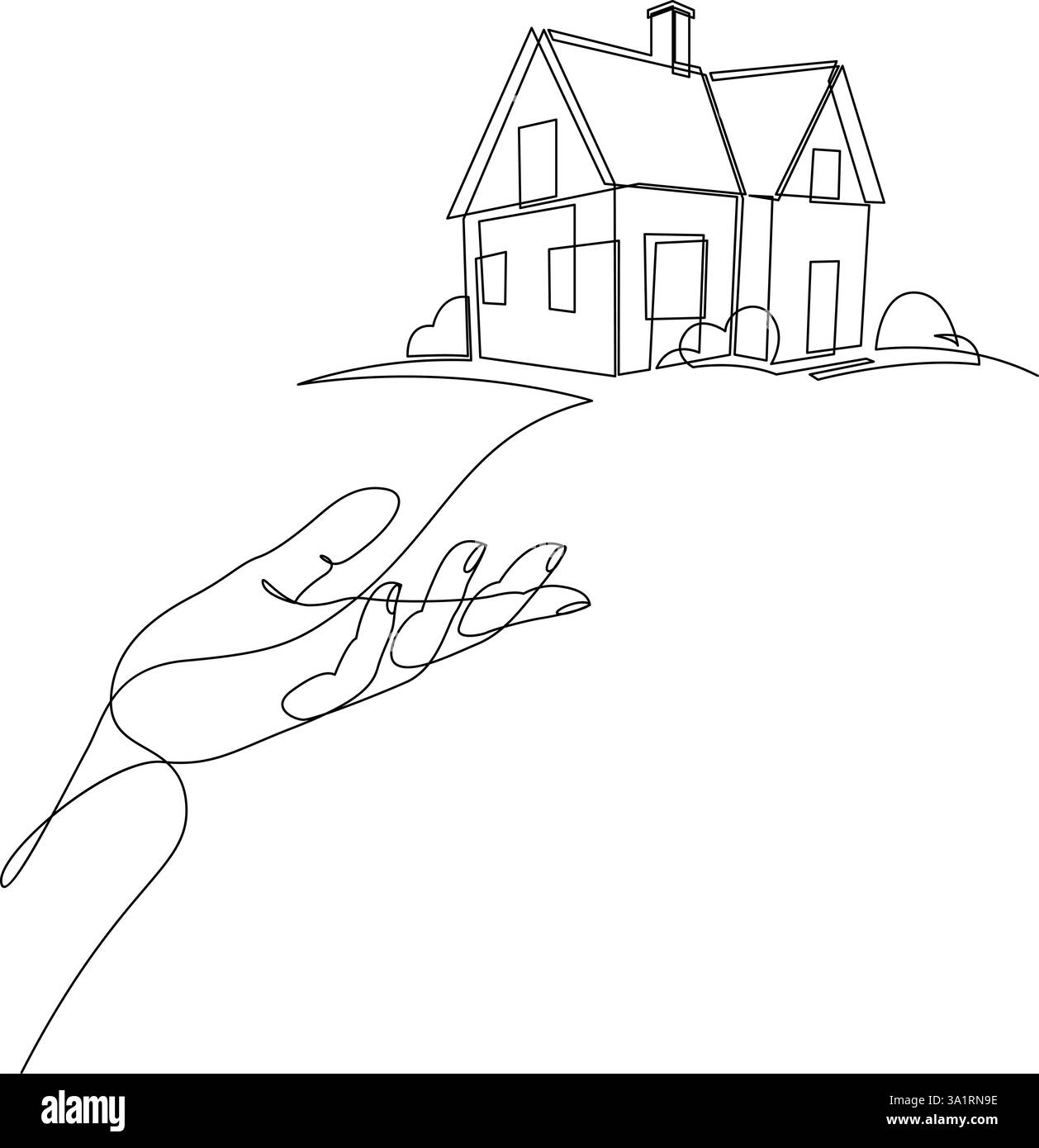 Hand holding house continuous one line drawing. Hand drawn single line ...
