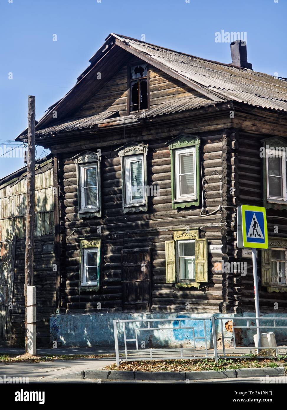 Old two storeys large wooden house in northern Russian village Stock ...