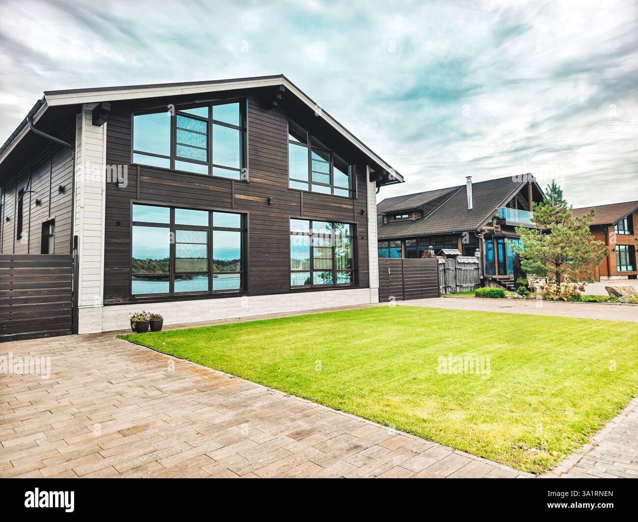 Construction of a new two-storey house with modern design and ...