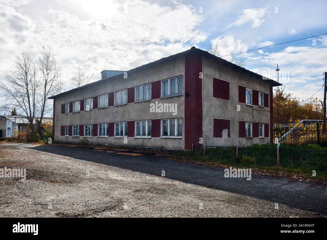 Facade of high storey, residential, soviet of flats house. Typical ...
