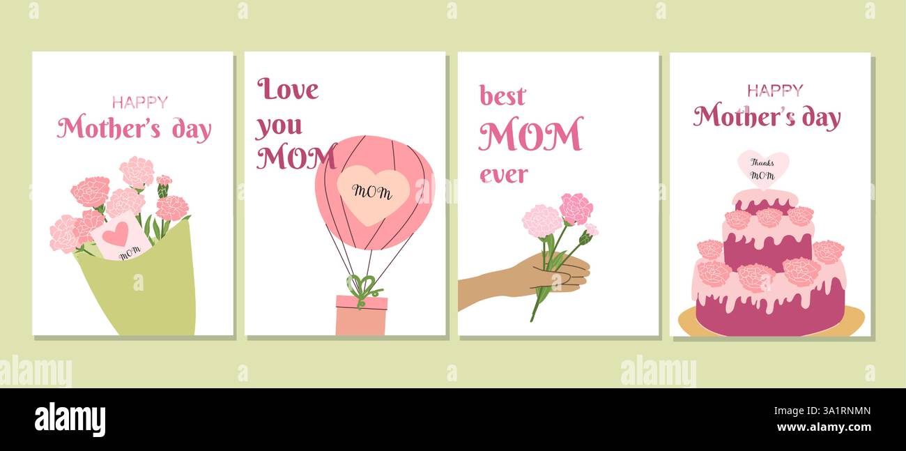 Mother's day greeting card designs with carnations and heartfelt ...
