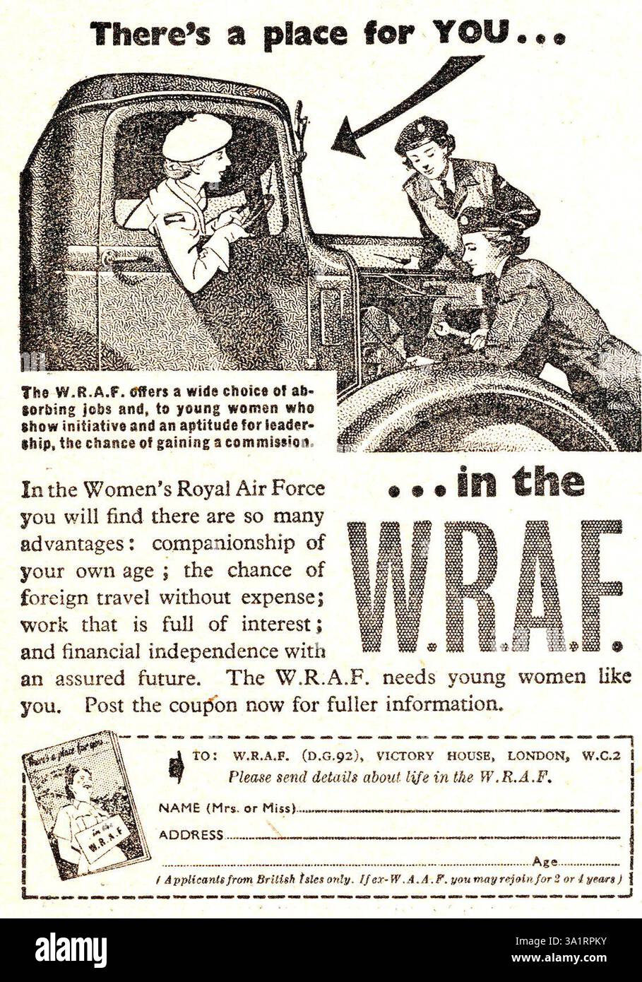 Vintage advert for careers with the WRAF Woem's Royal Air Force Stock ...