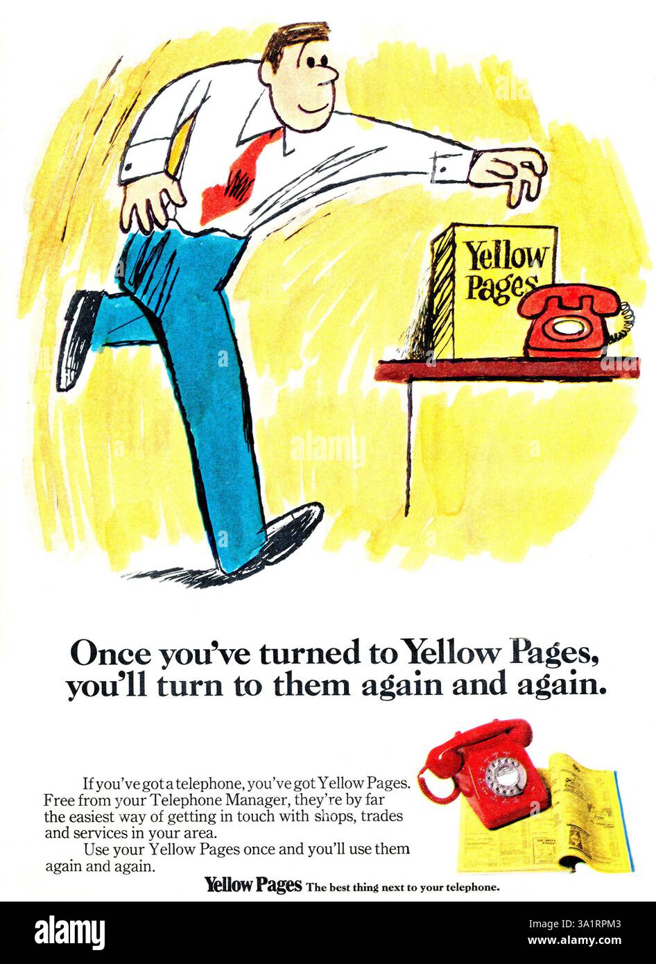 Vintage 1970s advert for the BT Yellow Pages business telephone ...