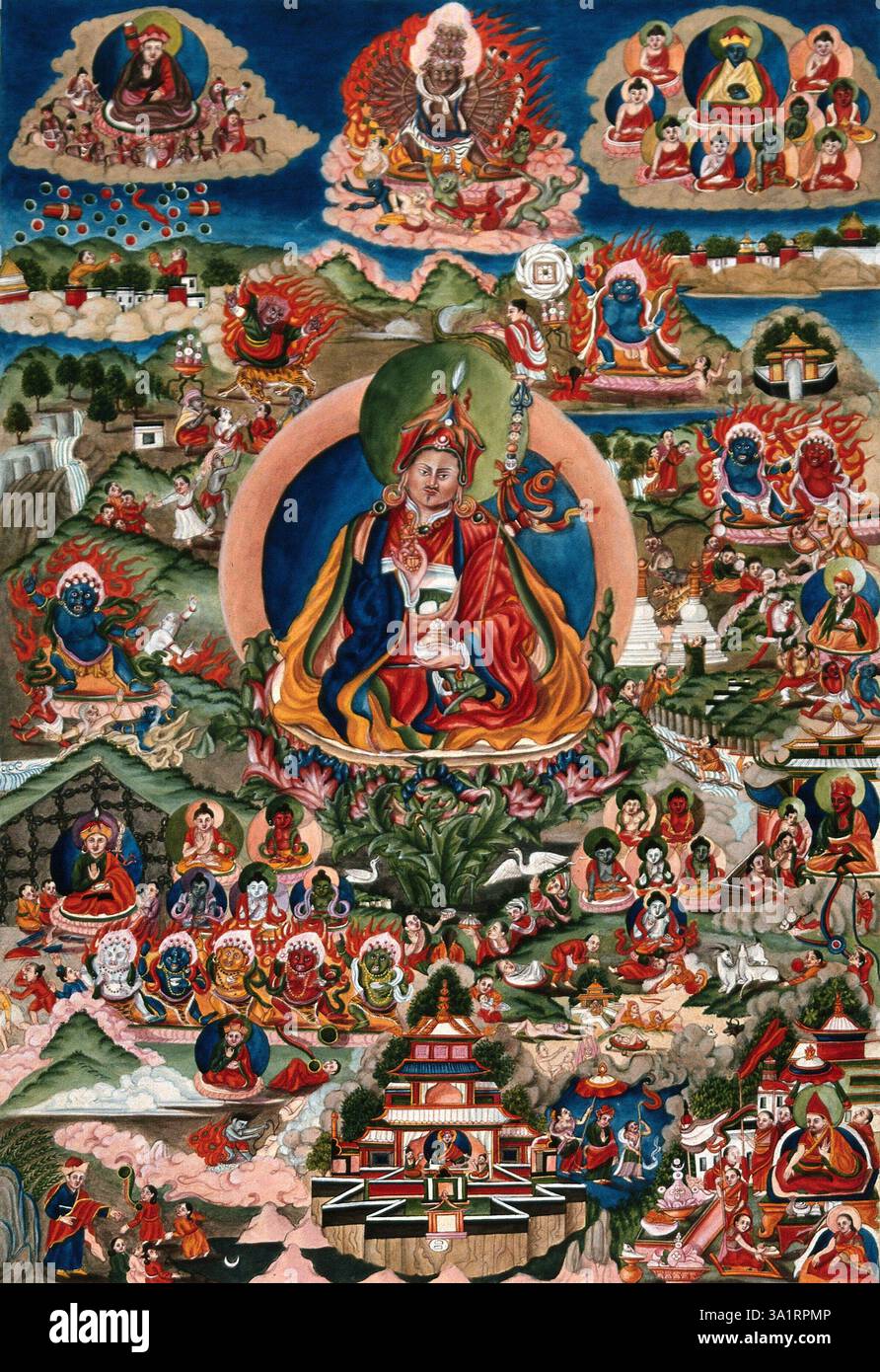 Guru Rinpoche (Padmasambhava). Gouache painting by a Tibetan artist. Date: [between 1800 and ...