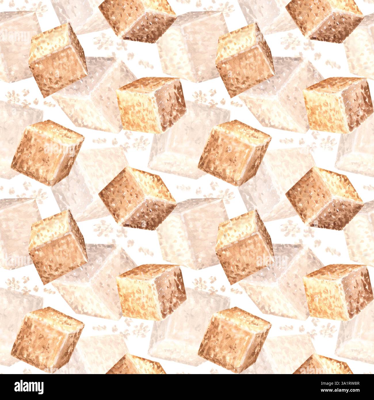 Brown sugar cubes. Seamless pattern. Hand drawn watercolor illustration ...