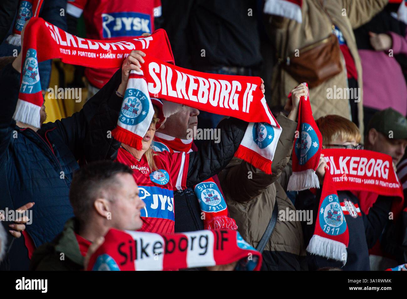 Silkeborg, Denmark. 09th, March 2025. Football fans of Silkeborg IF ...