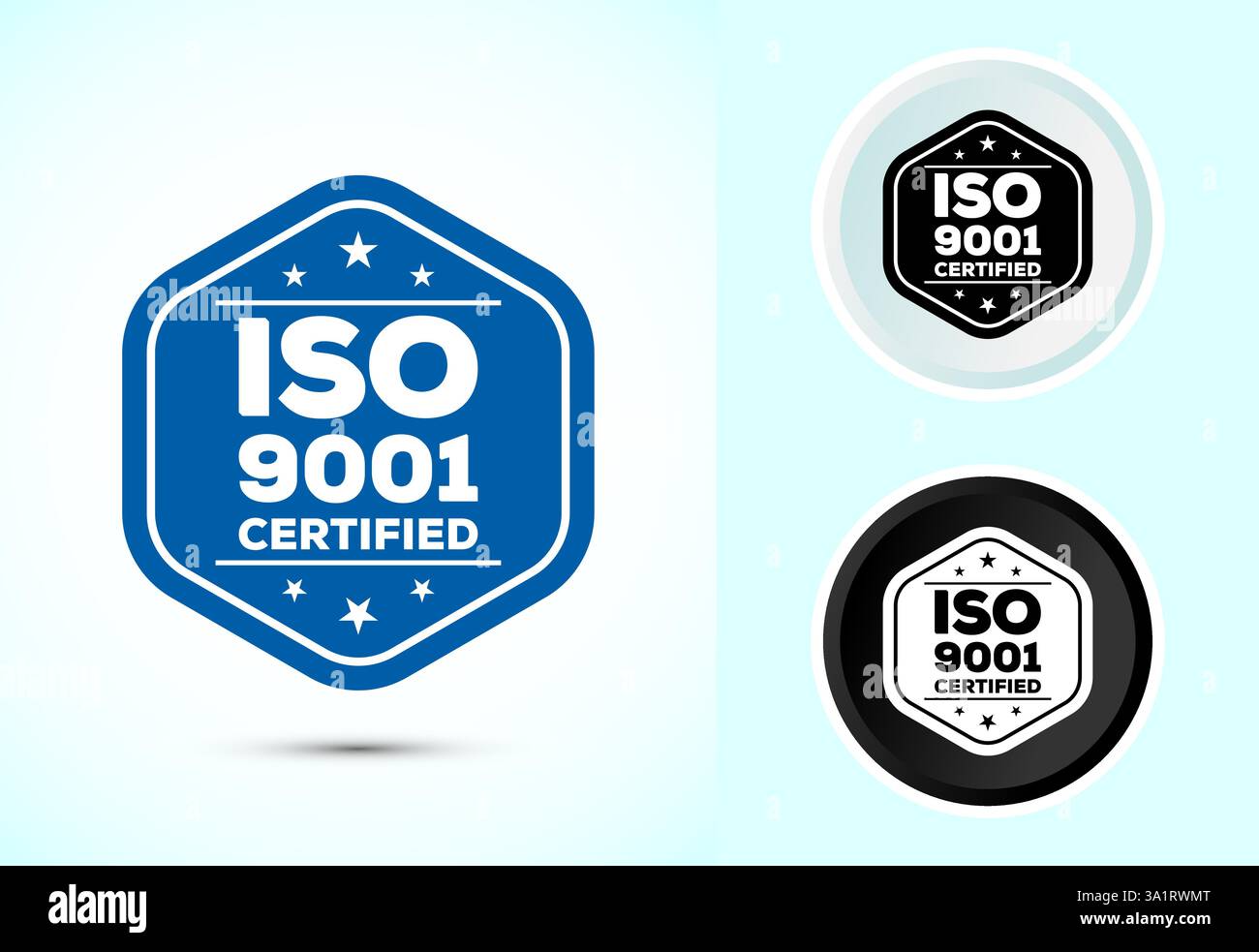 ISO 9001 certified icon design illustration, Standard quality label sign, symbol, Color black ...