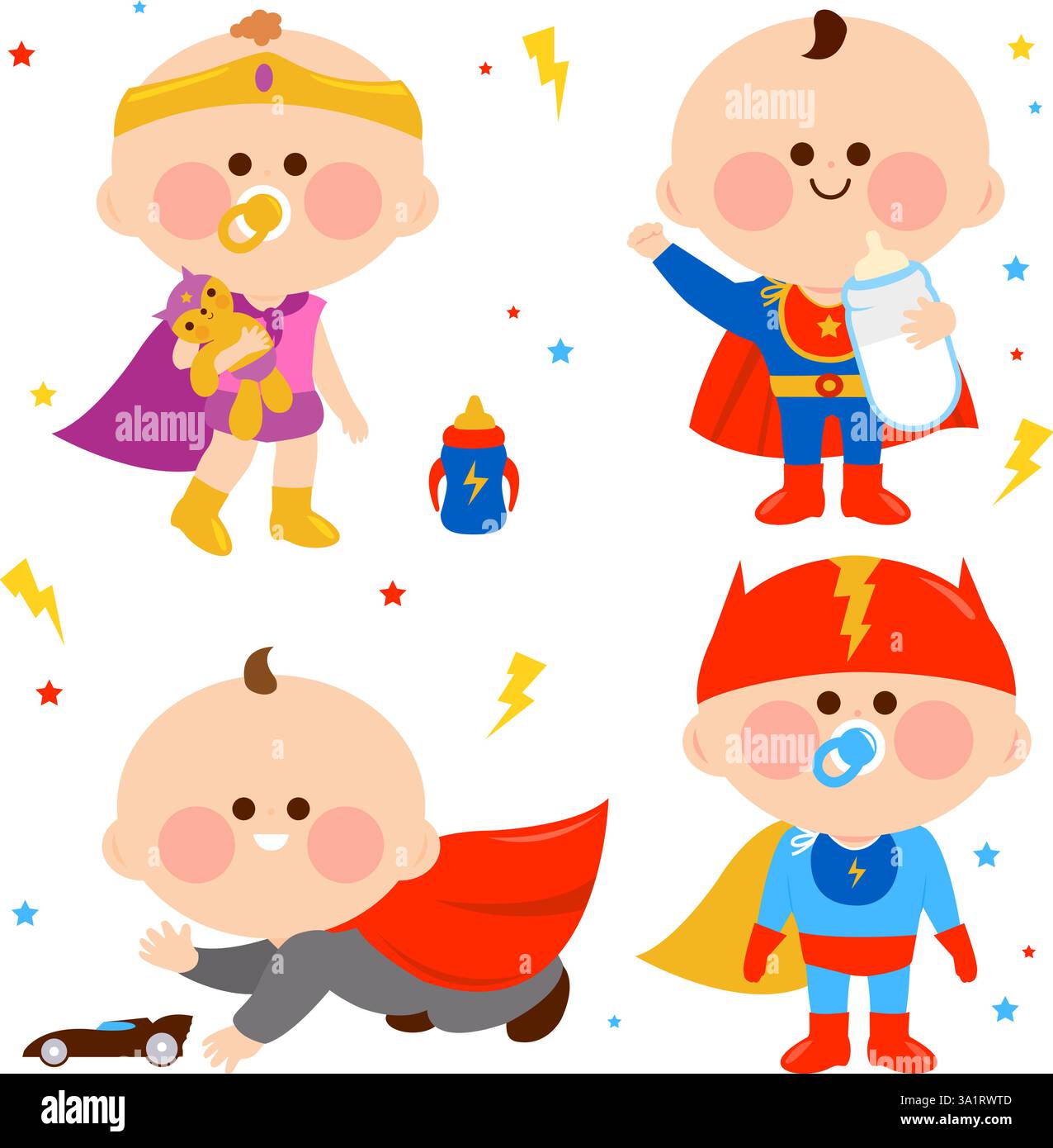 Super hero babies. Happy strong active baby with super powers in super ...