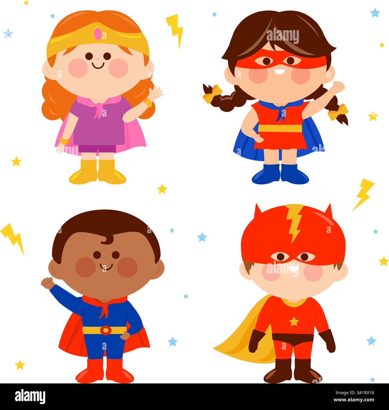 Super hero children. Happy strong active kids with super powers in ...
