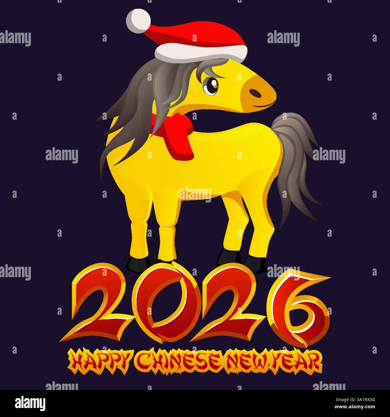 Happy Chinese New Year 2026. Greeting card with Chinese golden horse ...