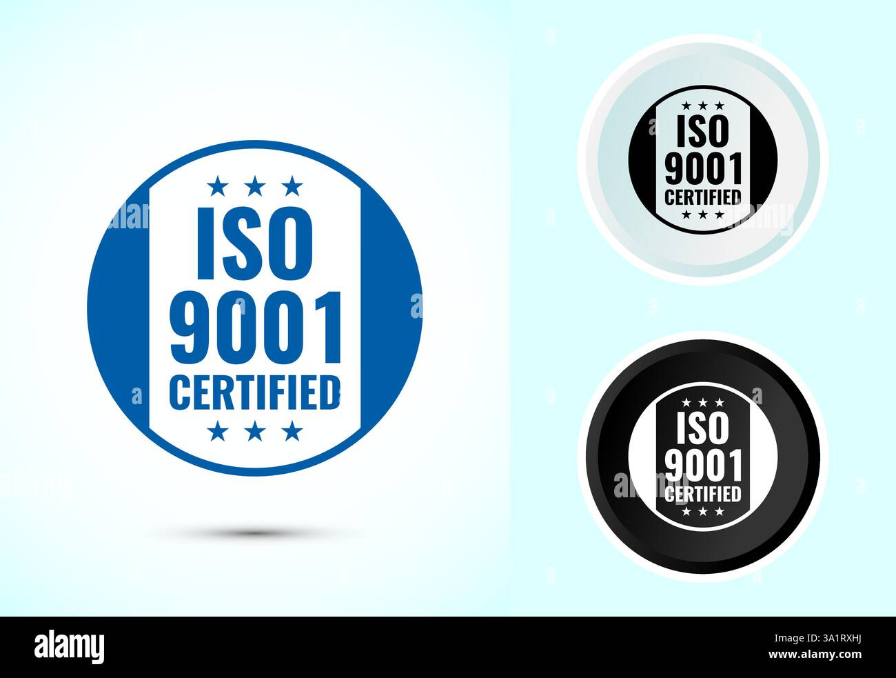ISO 9001 certified icon design illustration, Standard quality label sign, symbol, Color black ...