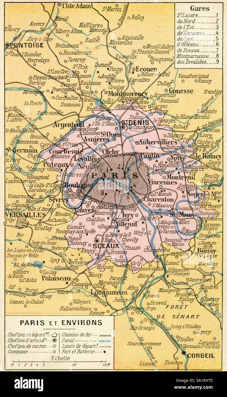 CARTE ANCIENNE PARIS ET ENVIRONS Stock Photo - Alamy