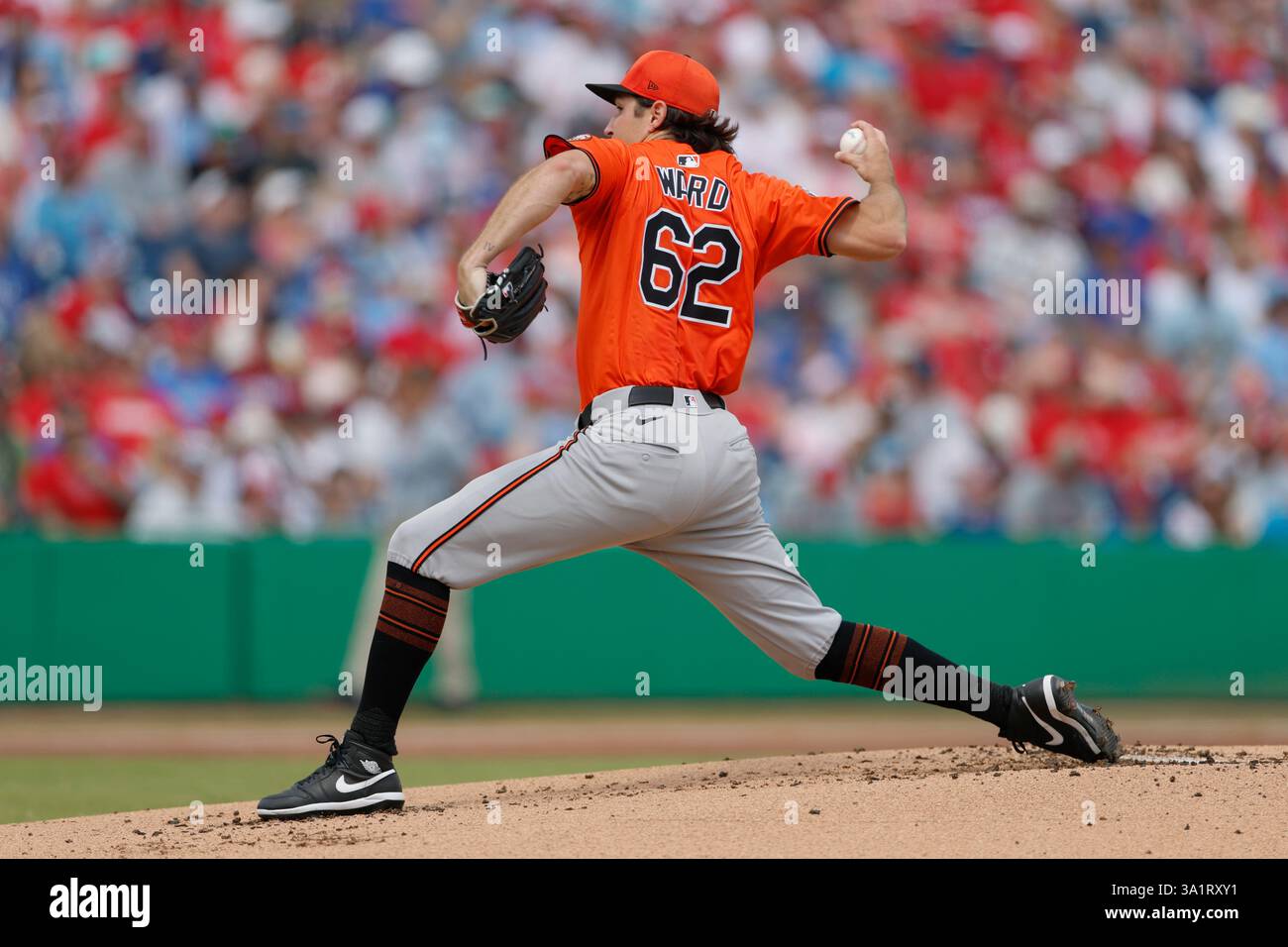 Clearwater, FL: Baltimore Orioles pitcher Thaddeus Ward (62) delivers a ...