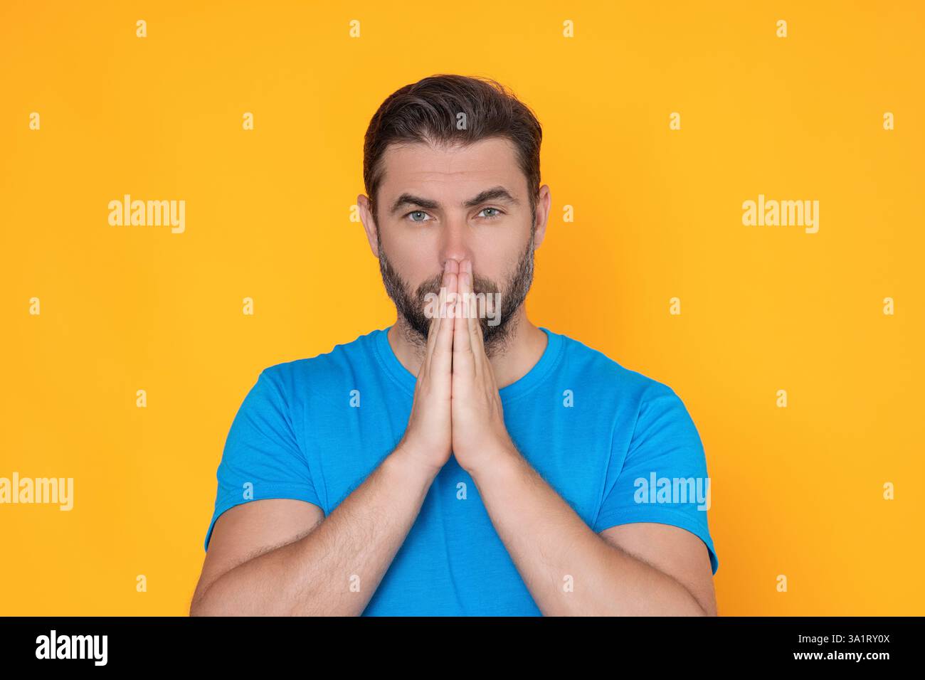 Christian Religion. Man praying. Isolated portrait of male pray. Guy ...