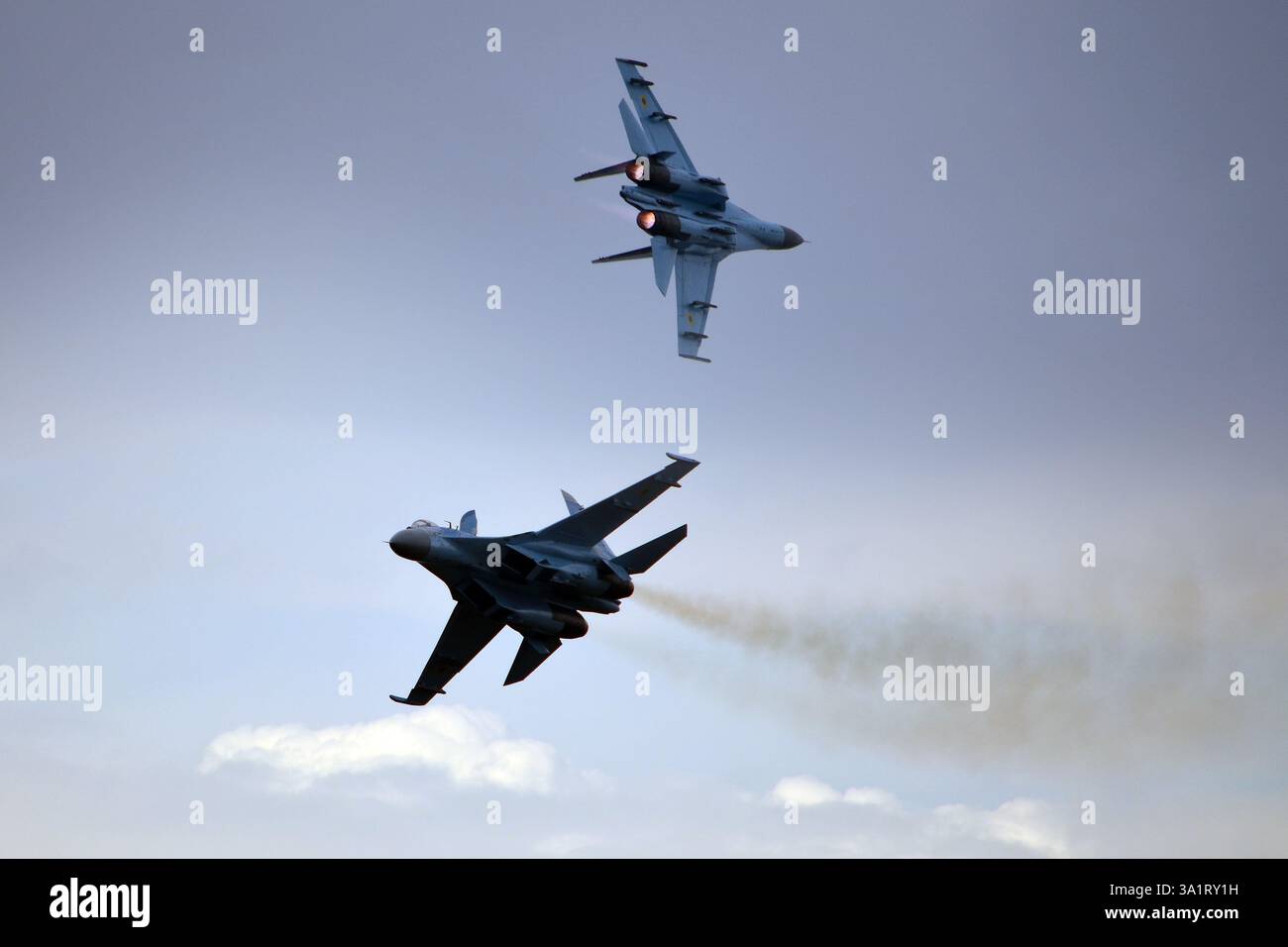 Ukrainian Air Force Sukhoi Su-27 Flanker, blue 71 and blue 58 Stock ...