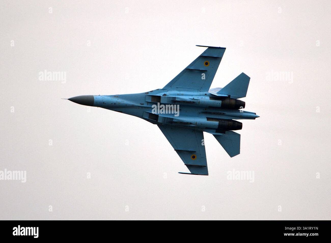 Ukrainian Air Force Sukhoi Su-27 Flanker "Blue 7" military fighter jet ...