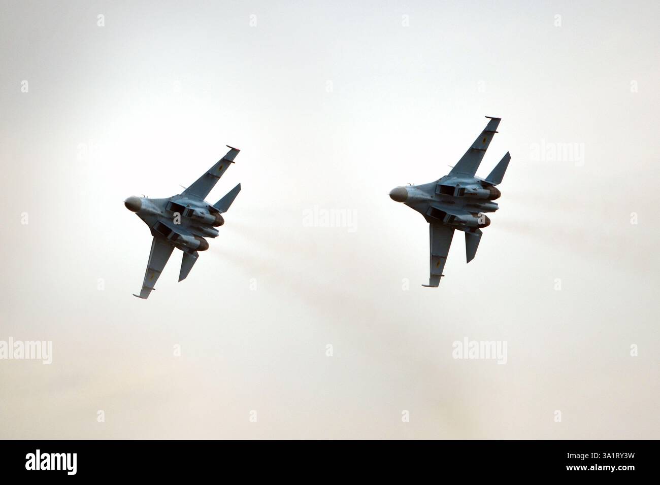 Ukrainian Air Force Sukhoi Su-27 Flanker, blue 71 and blue 58 Stock ...