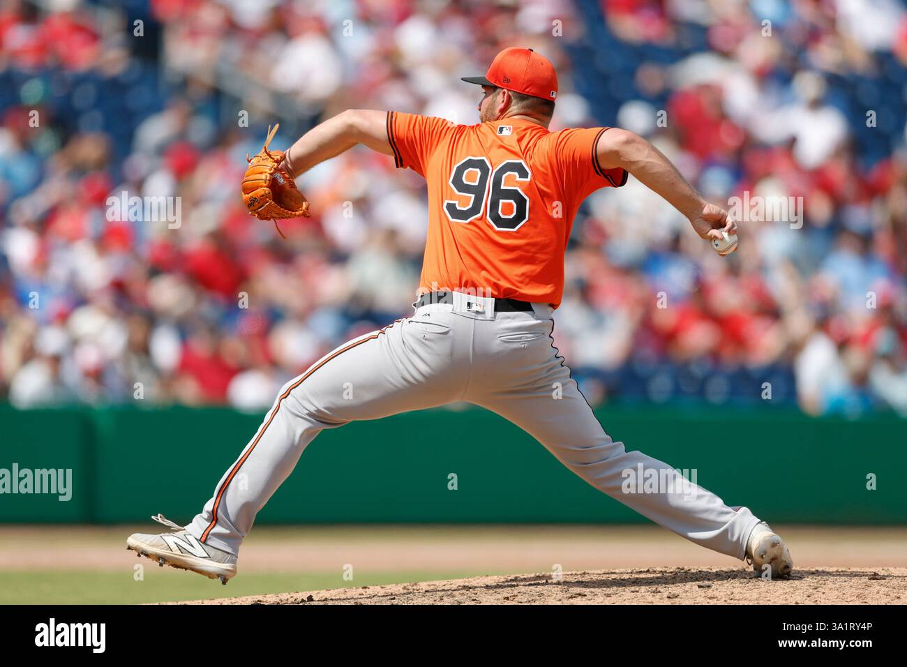 Clearwater, FL: Baltimore Orioles pitcher Preston Johnson (96) delivers ...