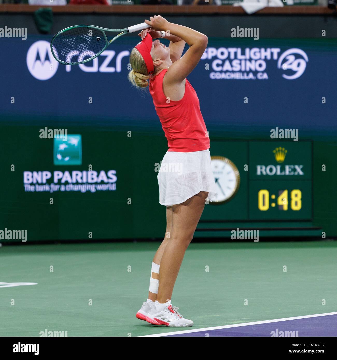 Indian Wells, USA. 09th Mar, 2025. March 9, 2025: Clara Tauson (DEN) reacts during her match ...