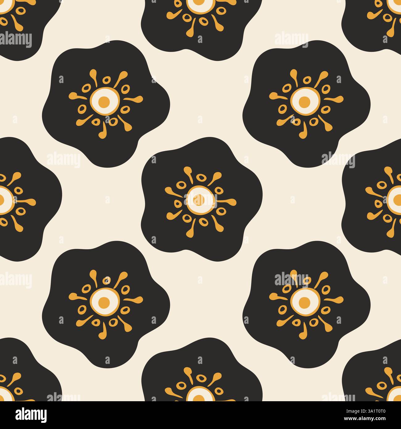Pattern gold and dark flowers, doodle drawing stylized flowers with ...