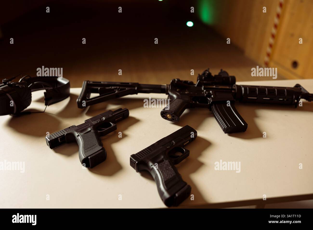 Pistols and assault weapons at shooting range used to train and test ...