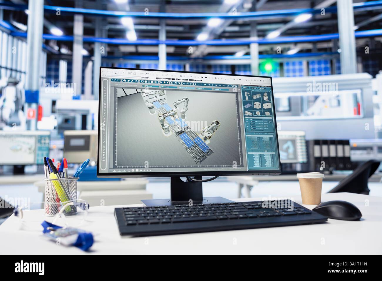PC screen in solar panels manufacturing plant used to study solar ...