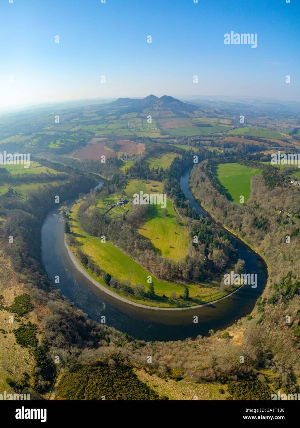 Aerial view of River Tweed at Bemersyde known as Scott’s view ...