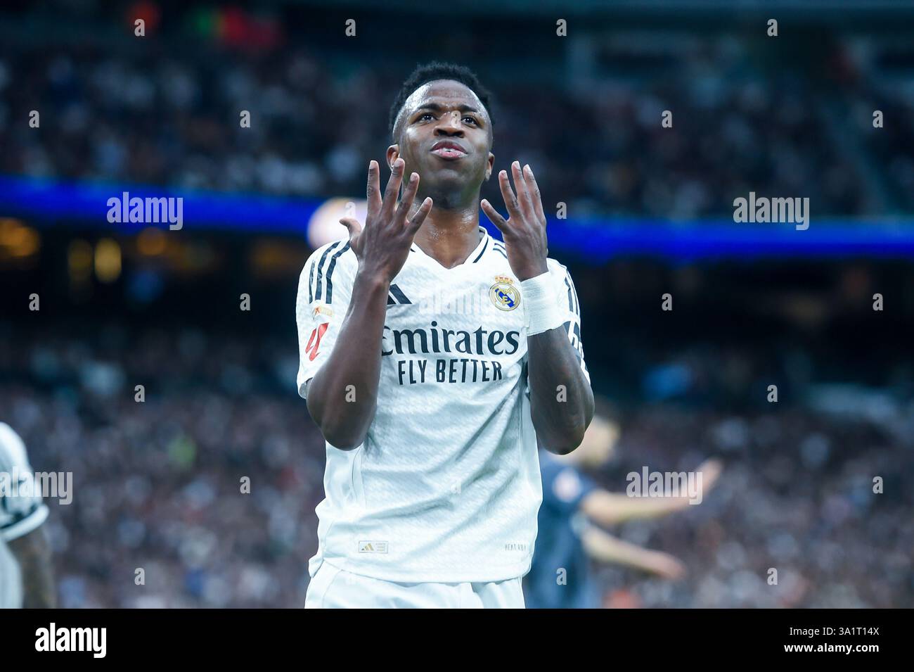 Madrid, Spain. 9th Mar, 2025. Vinicius Junior of Real Madrid reacts ...