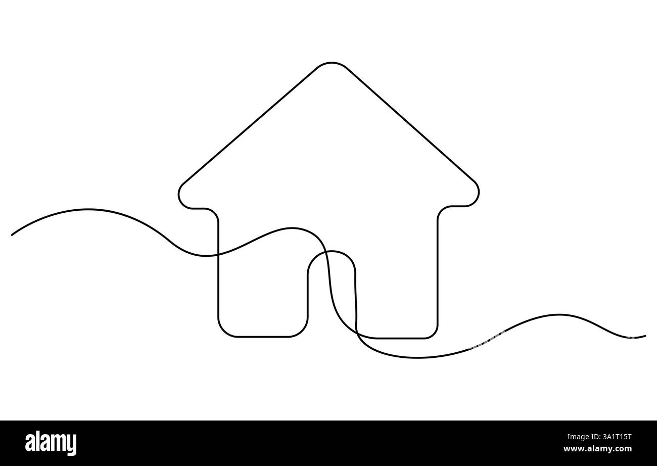One continuous line drawing of house building Symbol home architecture ...