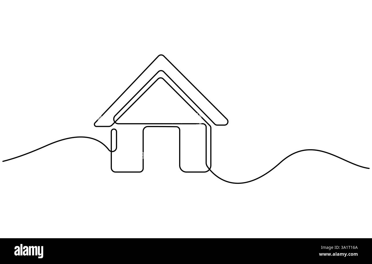 One continuous line drawing of house building Symbol home architecture ...