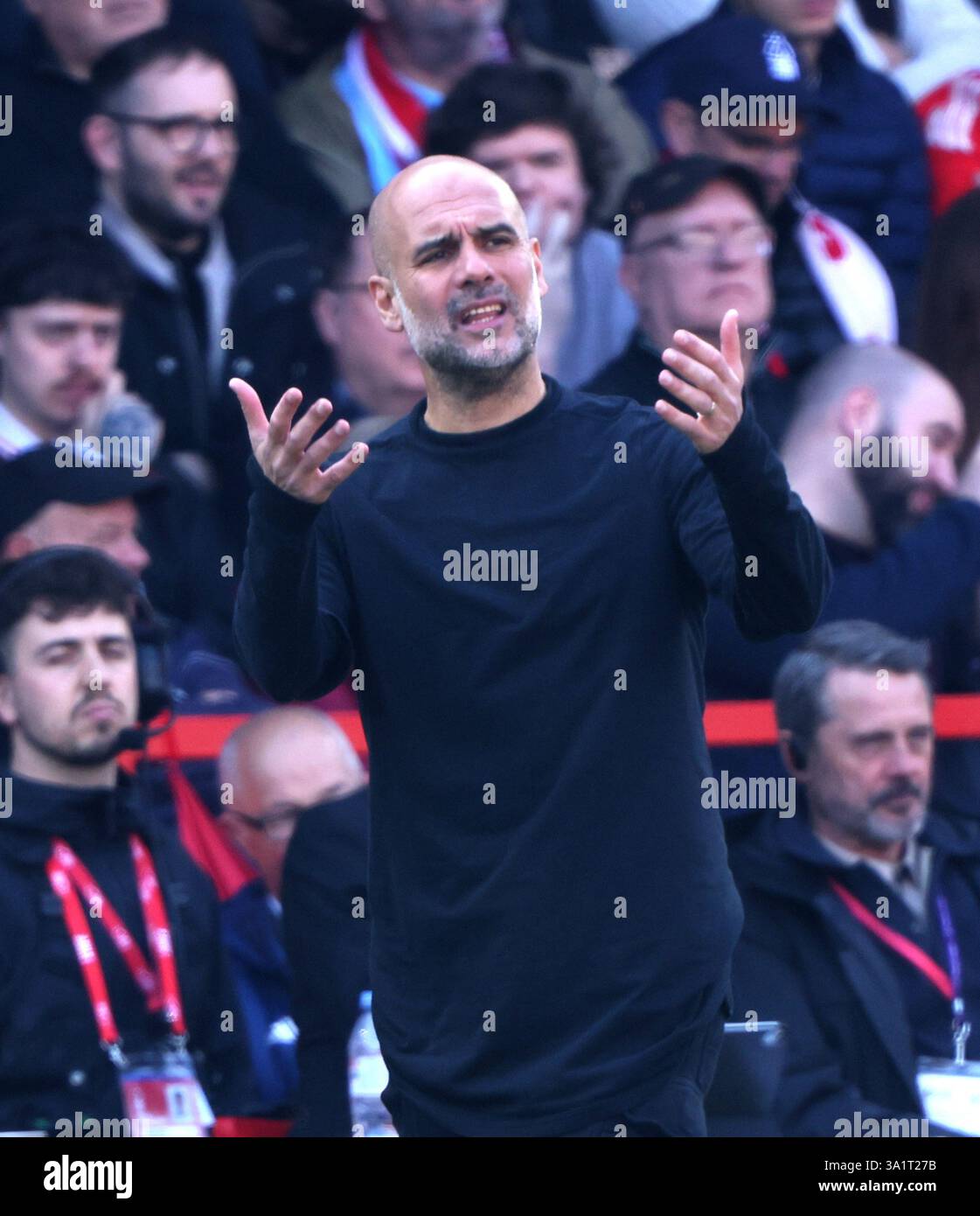 Nottingham, UK. 08th Mar, 2025. Pep Guardiola (Man City manager) at the ...