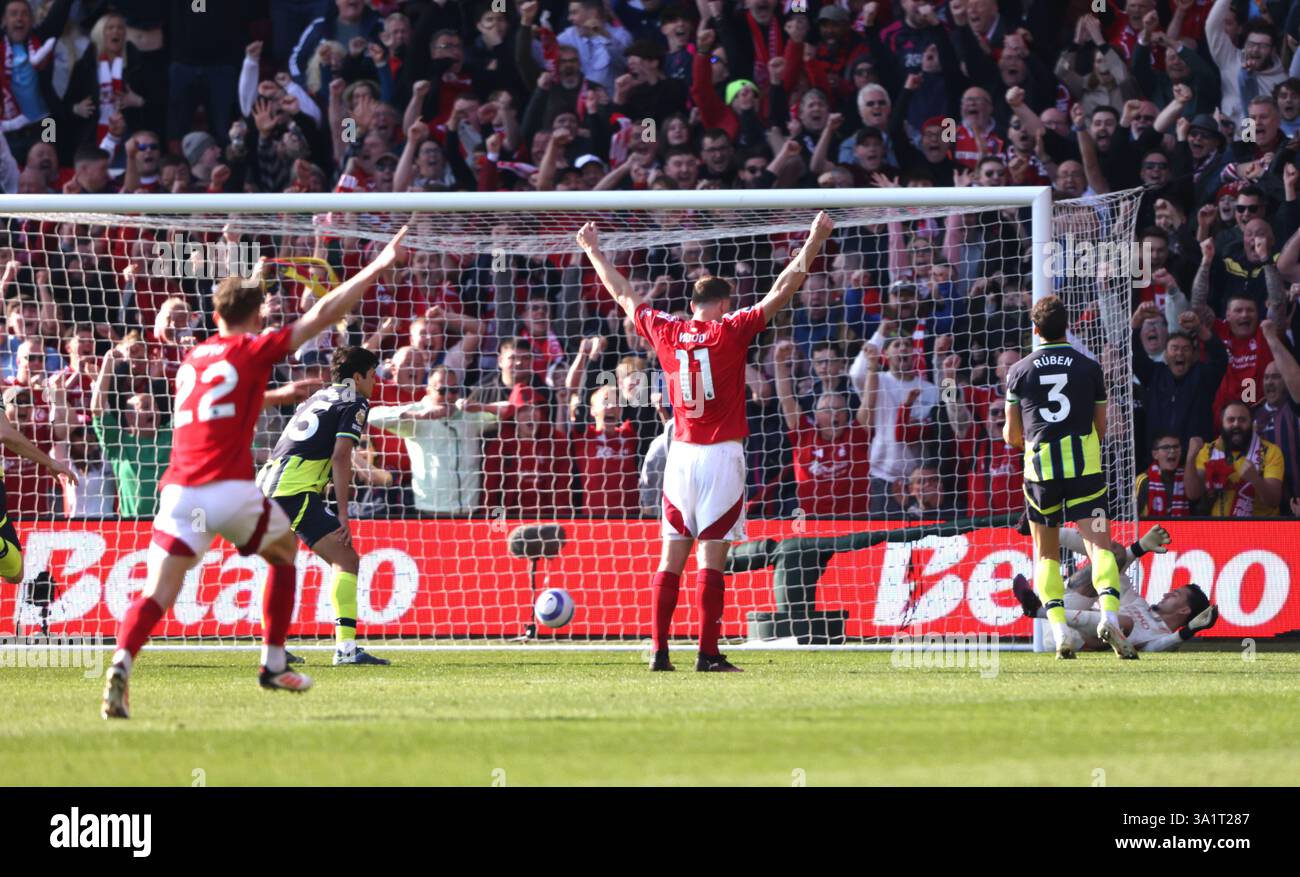 Nottingham, UK. 08th Mar, 2025. Chris Wood (NF) celebrates the first ...