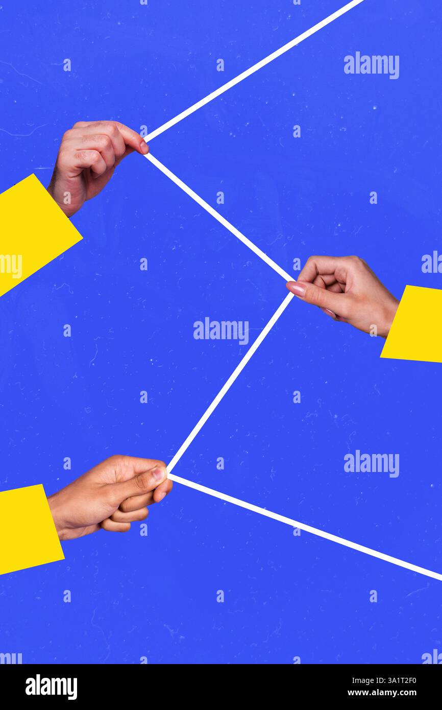 Poster image vertical photo collage of hands play game string knot ...