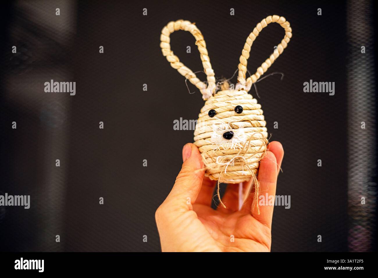 cute easter bunny made of thick natural thread. Easter holiday Stock ...