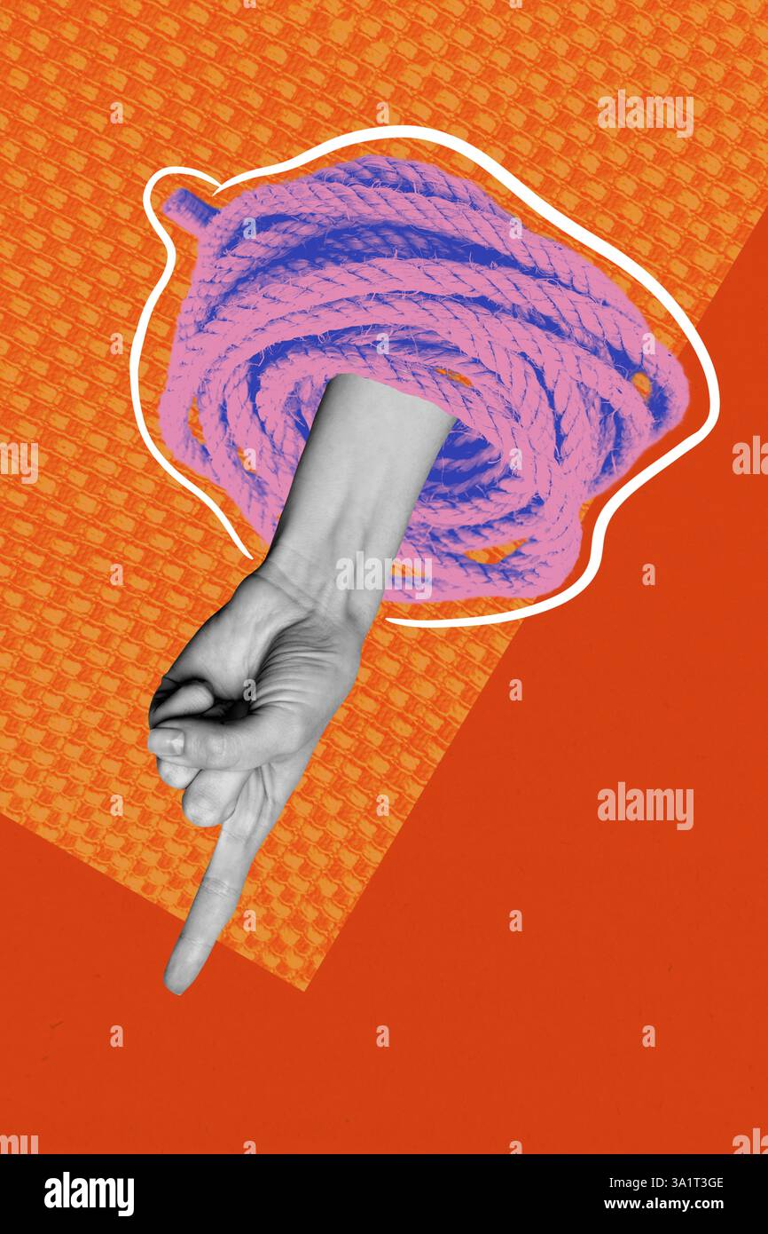 Creative 3D photo collage trend artwork template of finger point show ...