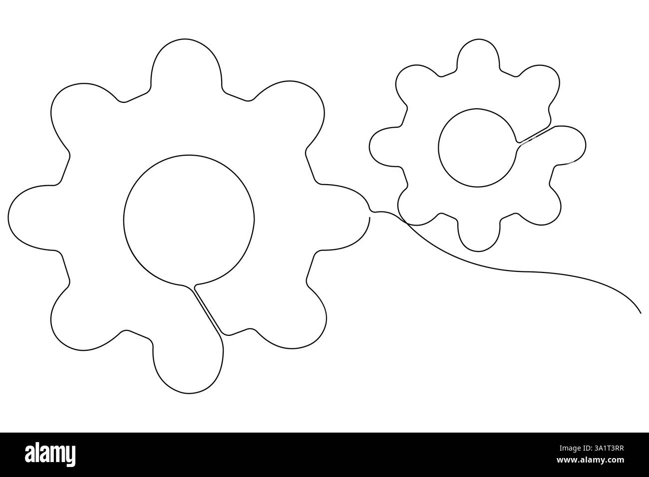 Machine gears wheel symbol technology, continuous one line art drawing ...
