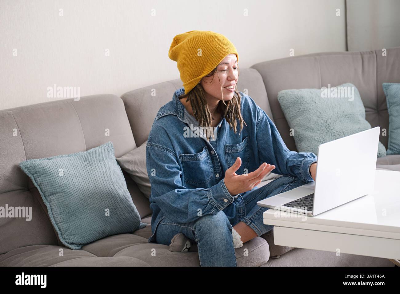 Woman video call on laptop hi-res stock photography and images - Alamy