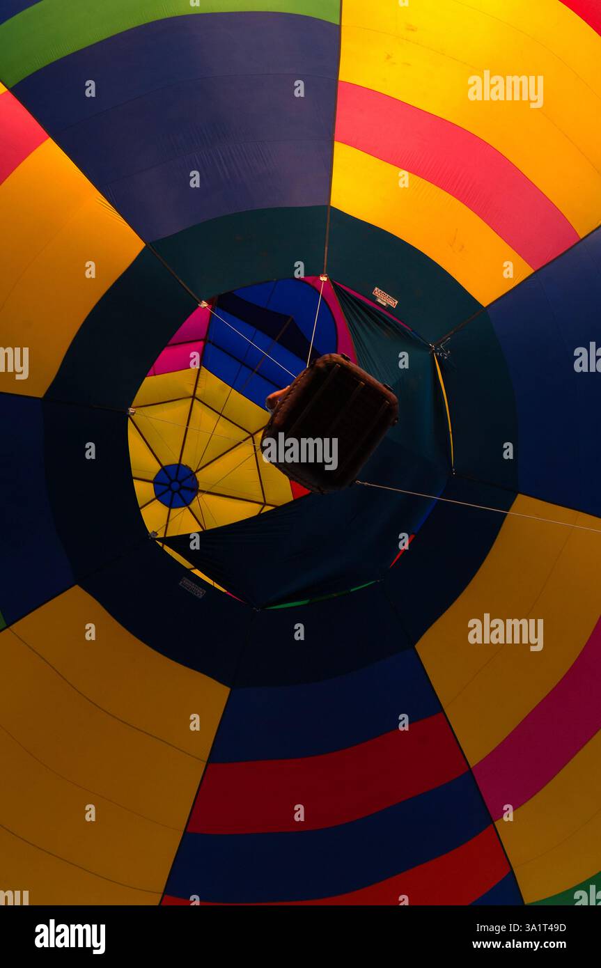 Hot air balloon flying directly overhead in Texas Stock Photo - Alamy