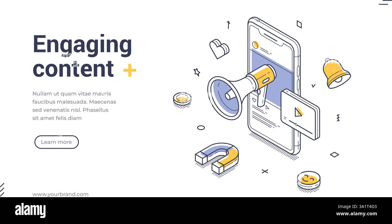 Web banner template features an isometric design focused on engaging ...