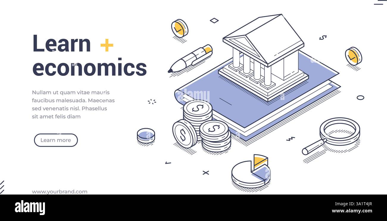 Web banner template features an isometric illustration focused on ...